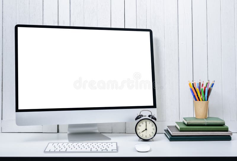 Workplace Background for Designers with Blank White Screen Modern ...