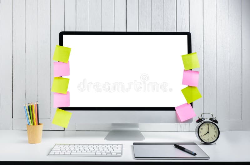 Workplace Background for Designers with Blank White Screen Modern ...