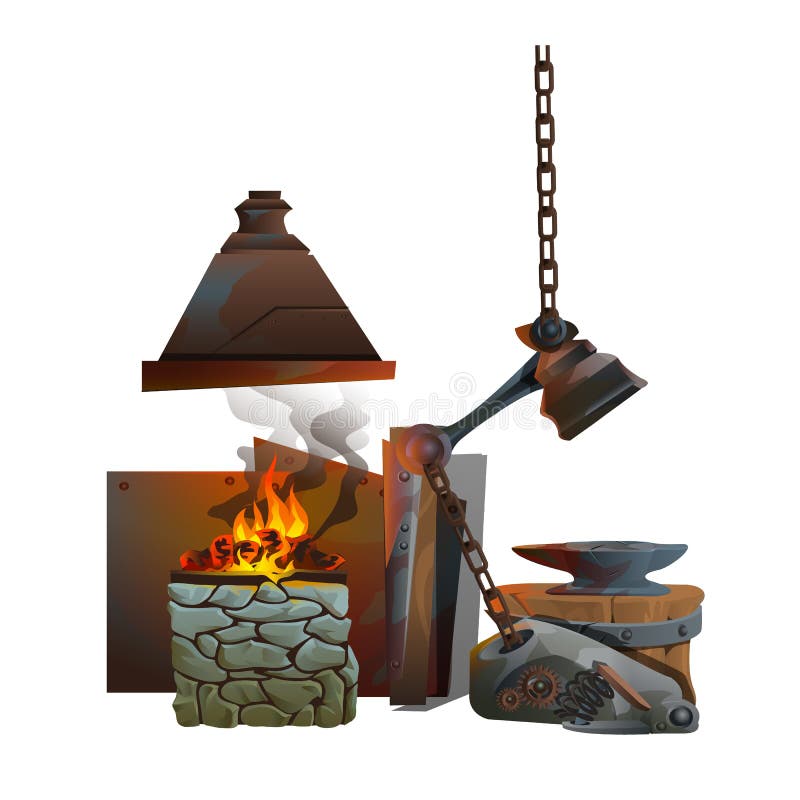 Cartoon Male Blacksmith Forges a Sword and Menacingly Looks Back Stock ...