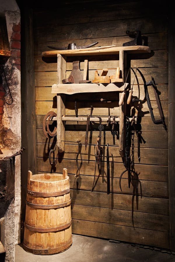 Workplace of a blacksmith stock image. Image of handwork - 199699209