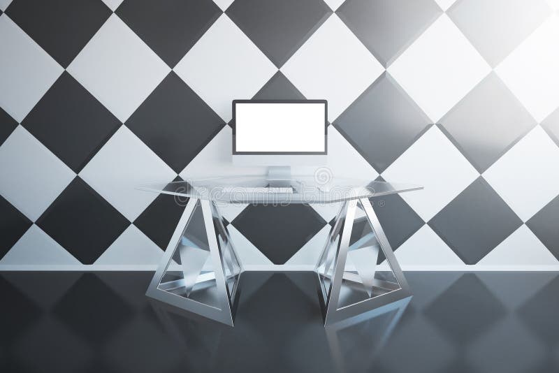 Workplace with Blank White Pc Stock Illustration - Illustration of ...