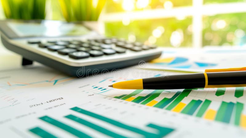 Workplace of Bookkeeper with Calculator and Papers on Desk Office ...