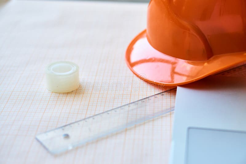 Workplace Builder, Half a Laptop, Drawing Paper on the Table, Ruler ...