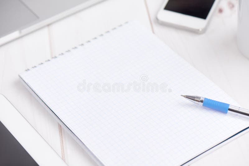 Workplace Business. Notebook, Laptop, Pc, Mobile Phone, Pen Stock Photo ...