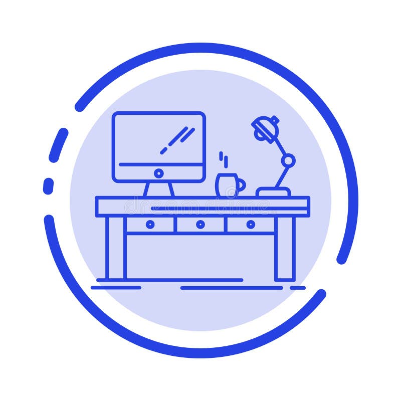 Workplace, Business, Computer, Desk, Lamp, Office, Table Blue Dotted ...