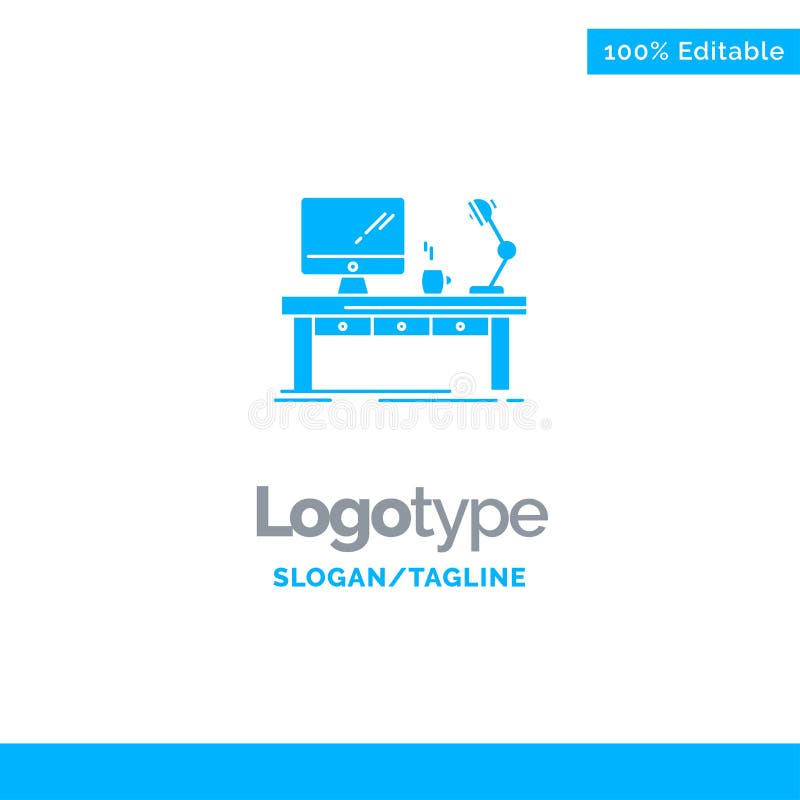 Workplace, Business, Computer, Desk, Lamp, Office, Table Blue Solid ...