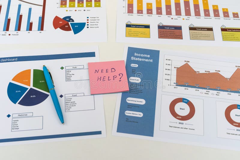 Workplace with Business Graphs and Charts Stock Image - Image of table ...