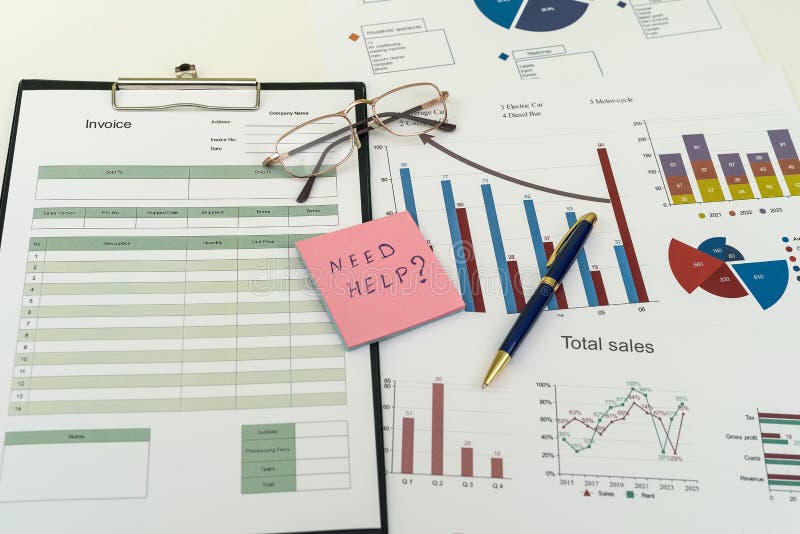 Workplace with Business Graphs and Charts Stock Image - Image of ...