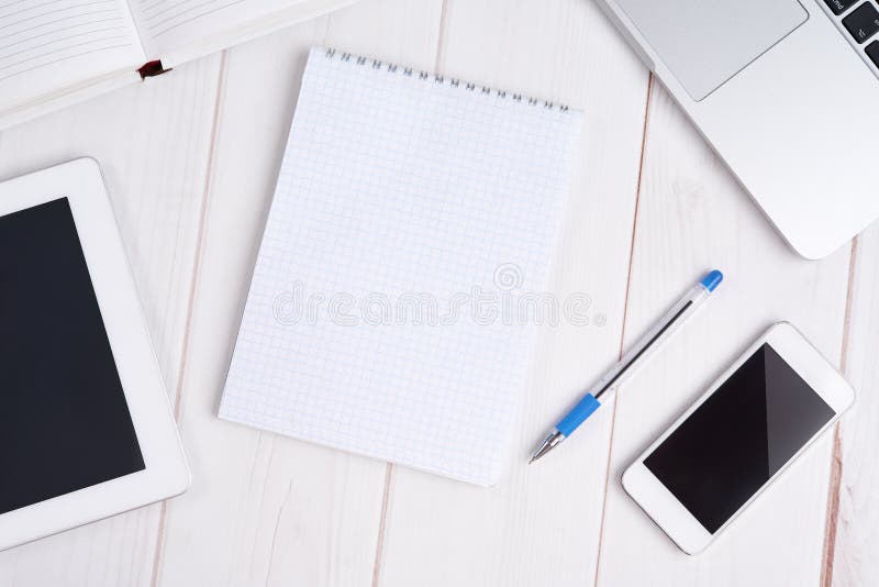 Workplace Business. Notebook, Laptop, Pc, Mobile Phone, Pen Stock Photo ...