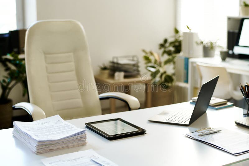 Workplace of Business Person in Office Stock Photo - Image of chair ...