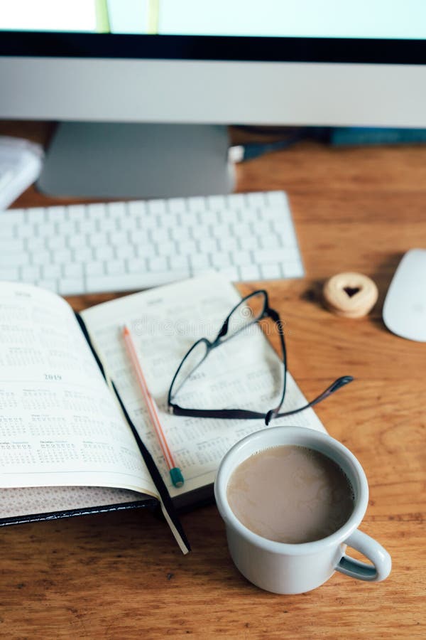 Workplace Calendar Computer Coffee Stock Image - Image of desktop ...