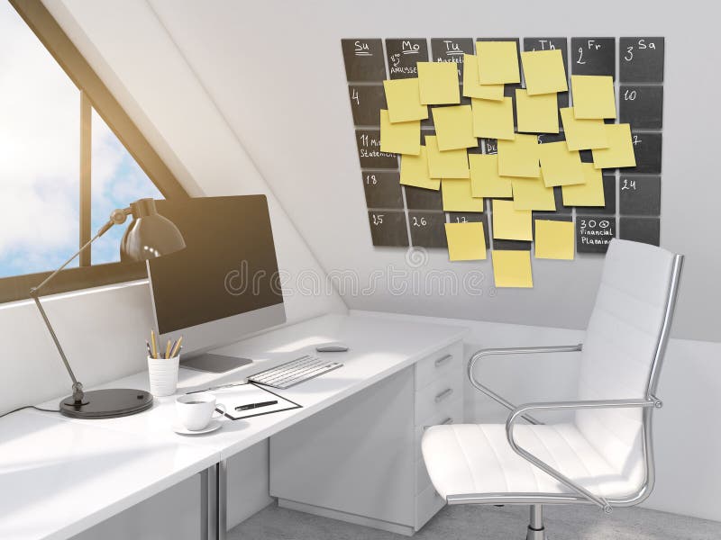 Workplace with a calendar stock illustration. Illustration of calendar ...