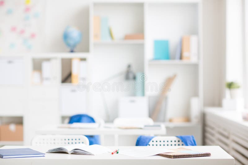 Workplace in classroom stock image. Image of education - 116447943