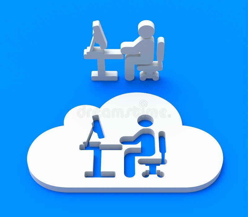 Workplace in the cloud stock illustration. Illustration of worker ...