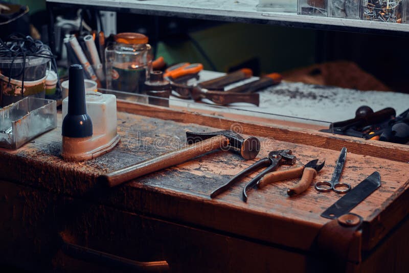 Workplace of Cobbler with Necessary Tools on it Stock Image - Image of ...