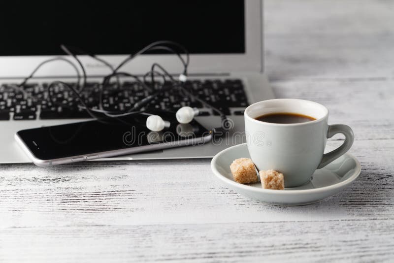 Workplace with coffee cop stock image. Image of break - 85064107
