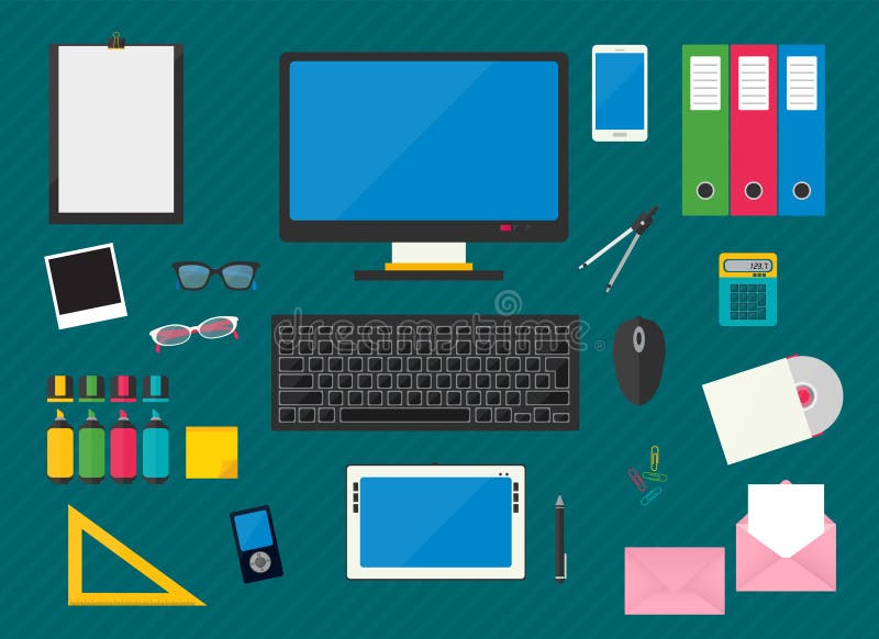 Computer Device, Office Objects and Business Working Elements Stock ...