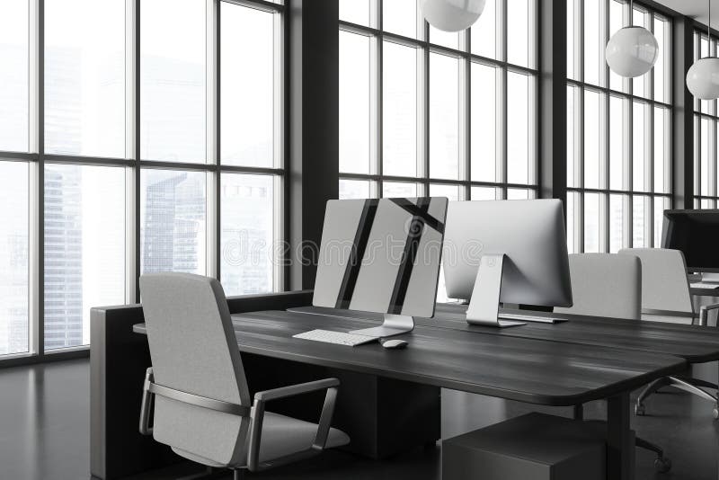 Workplace with Computer in Gray Office Stock Illustration ...