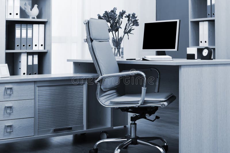 Workplace with Computer in Modern Office Stock Image - Image of desk ...