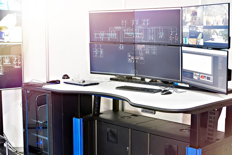 Workplace and Computer Power Plant Operator Stock Image - Image of ...