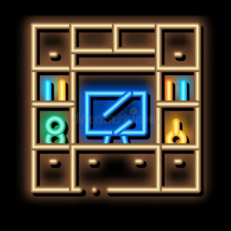 Workplace with Computer Neon Glow Icon Illustration Stock Vector ...