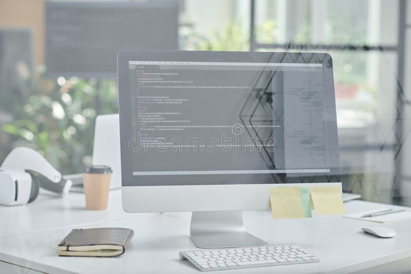 Workplace with Computer at Office Stock Photo - Image of cybersecurity ...