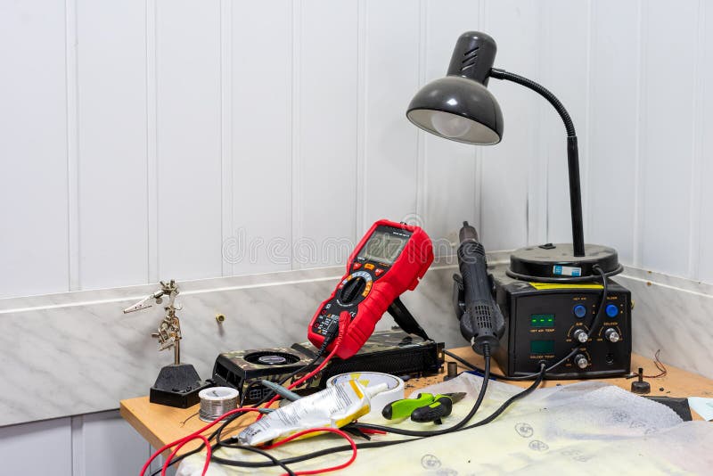 Workplace of a Computer Repair Service Engineer Stock Photo - Image of ...