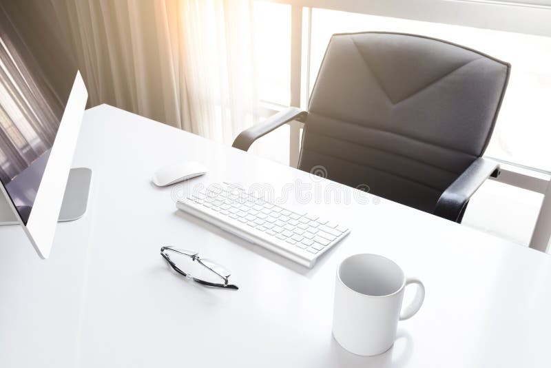 Workplace with Computer in Room Stock Image - Image of monitor, digital ...