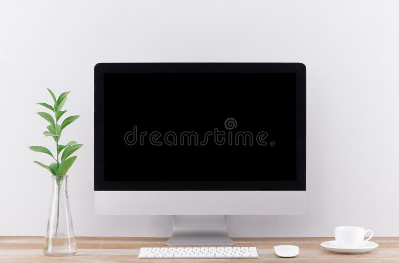 Workplace with Computer on Table in Modern Room Stock Image - Image of ...