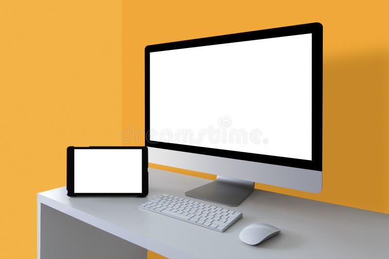 Workplace with Computer and Tablet. Stock Photo - Image of interior ...