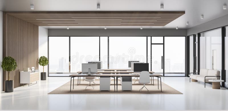 Workplace with Computers on Table Stock Illustration - Illustration of ...