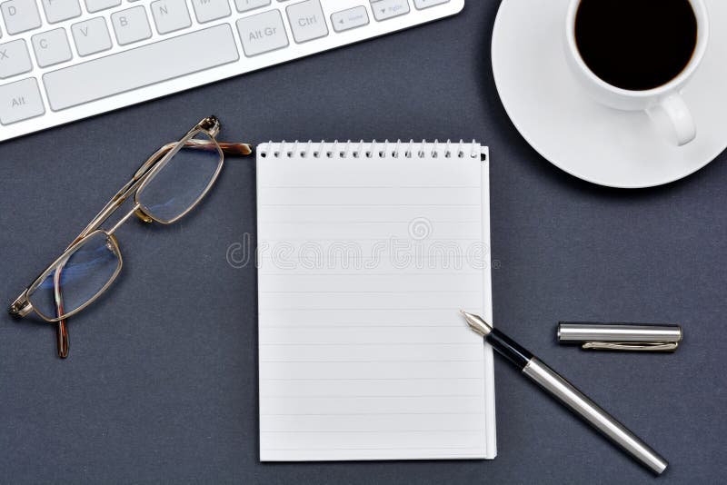 Cup of Coffee and Notepad with Pen Composition, Top View. Generated AI ...