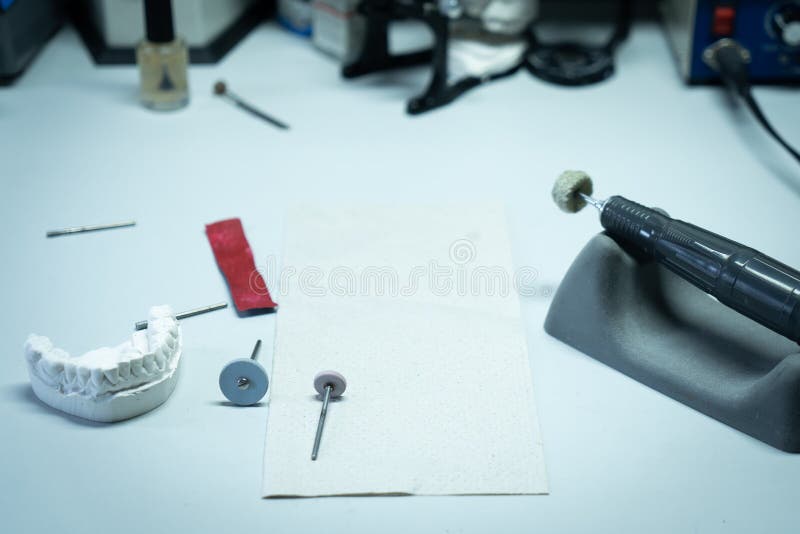 Workplace of a Dental Technician in a Laboratory. Stock Photo - Image ...