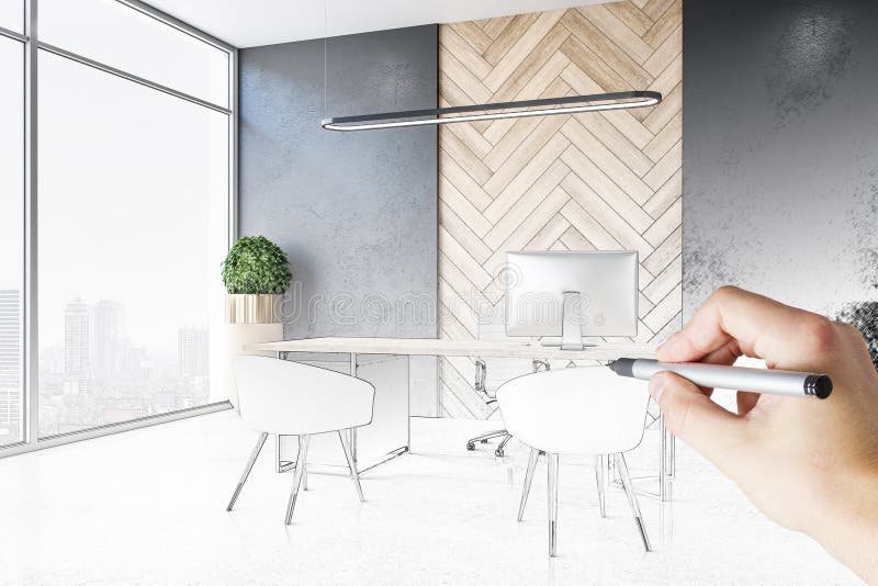 Workplace Design and Sketch Concept Stock Illustration - Illustration ...