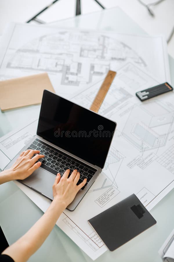 Workplace of Designer or Architect, Laptop with Empty Screen. Photo for ...
