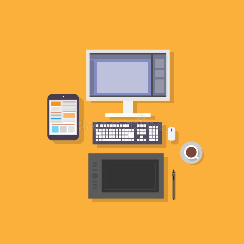 Workplace Designer Computer Tablet Flat Icon Stock Vector ...