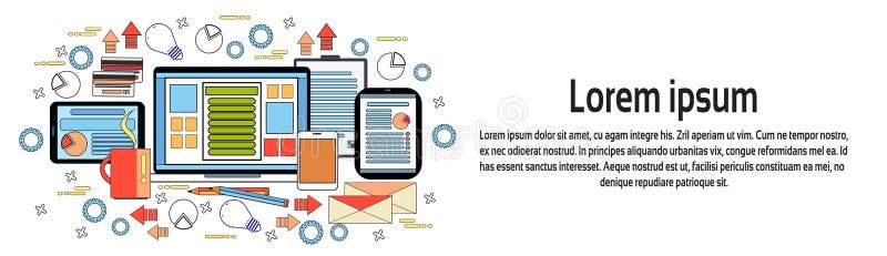 Workplace Desk Concept Horizontal Banner, Business Workspace with ...