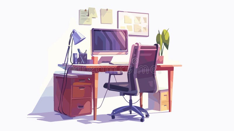 _Professional Empty Workplace with Desk and Office Chair_ Stock Vector ...
