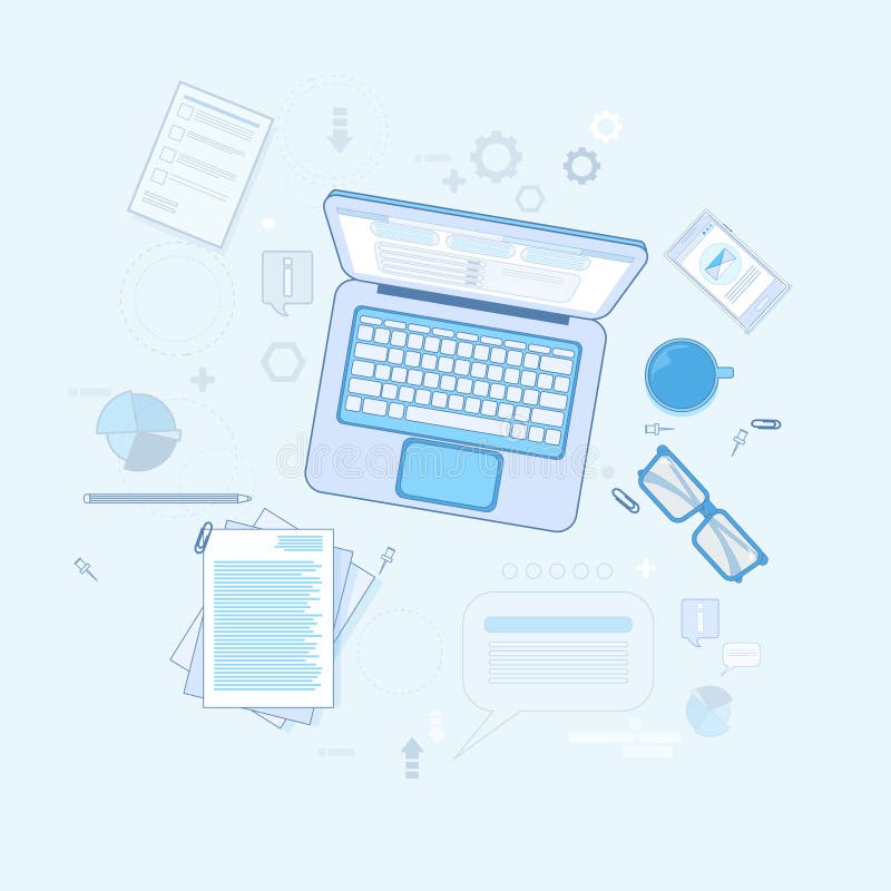 Workplace Desk Laptop Computer Notebook Coffee Top Angle View Stock ...