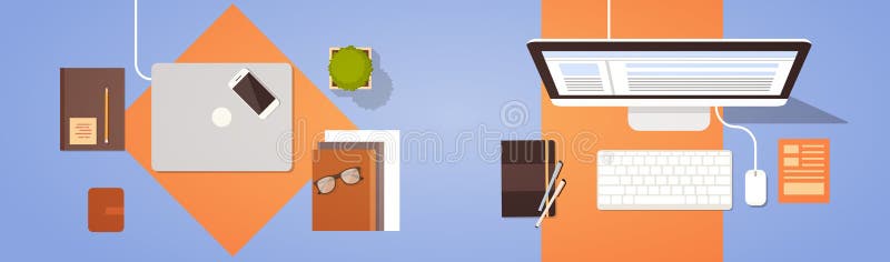Workplace Desk Top Angle View Laptop and Desktop Computer Stock Vector ...