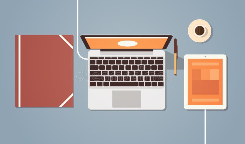 Workplace Desk Top Angle View Laptop and Tablet Computer Stock Vector ...