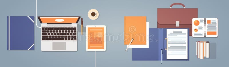 Workplace Desk Top Angle View Laptop and Tablet Computer Stock Vector ...