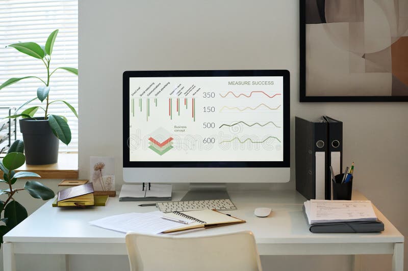 Workplace with Desktop PC in Office Stock Image - Image of office ...