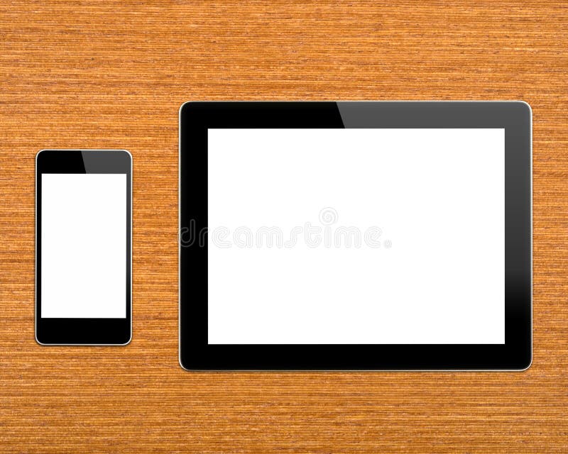 Different Types of Digital Tablet and Smart Phone on a Desktop Stock ...