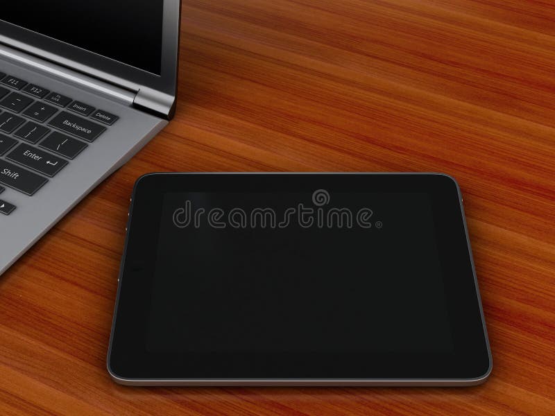Workplace with Digital Tablet and Laptop Pc. Stock Illustration ...