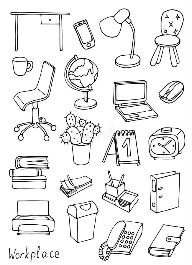 Workplace. Doodles stock vector. Illustration of paper - 240742790