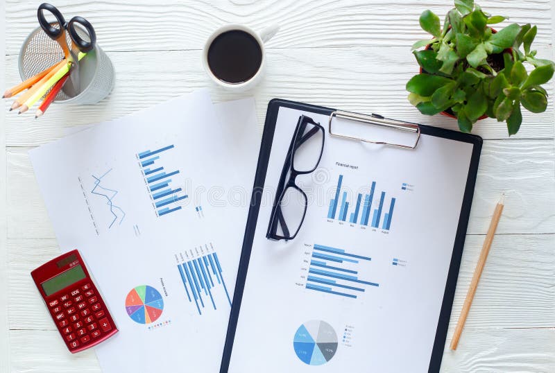 Workplace Economist at Office Table Stock Photo - Image of calculator ...