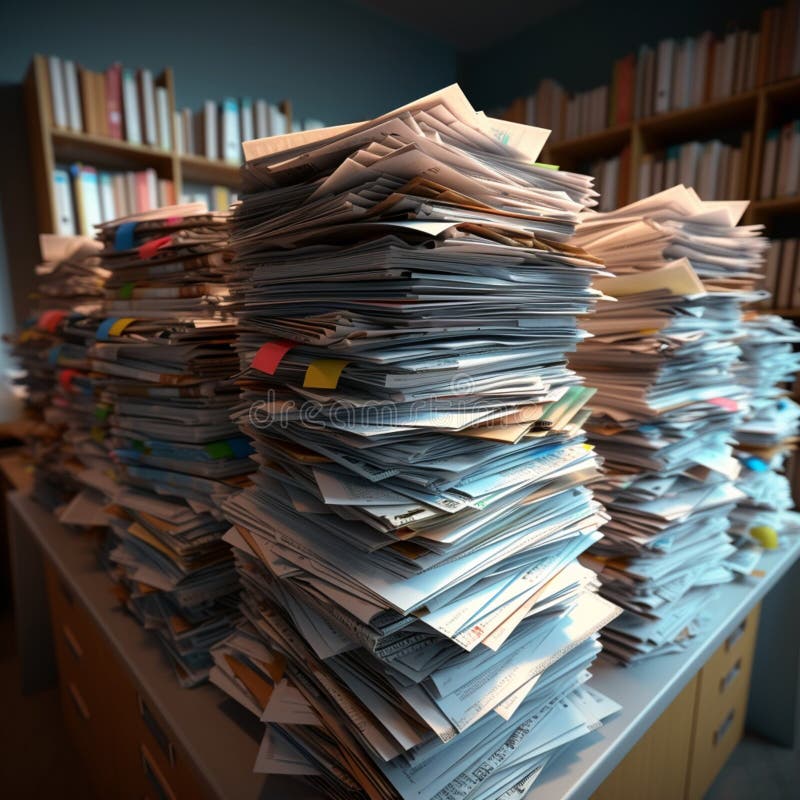 Workplace Efficiency Piles of Paper Documents, Organized Office ...