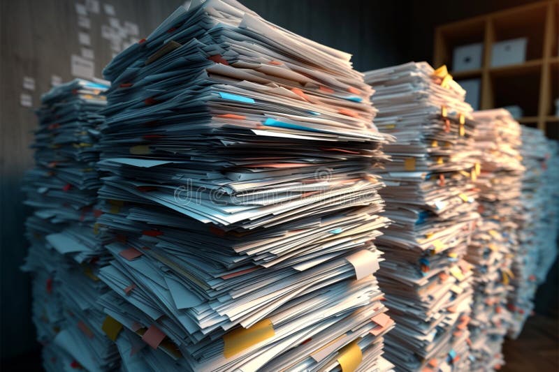 Workplace Efficiency Piles of Paper Documents, Organized Office ...