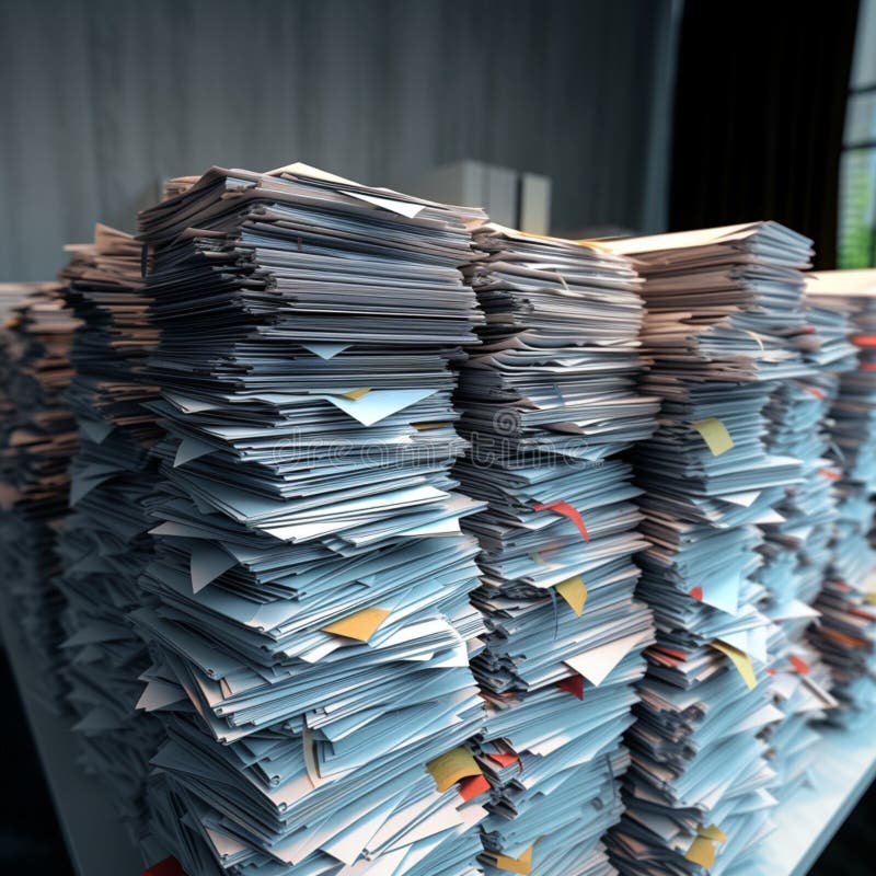 Workplace Efficiency Piles of Paper Documents, Organized Office ...